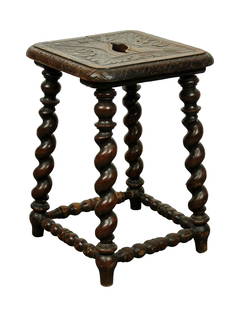 French Barley Twist Stool In Carved Oak