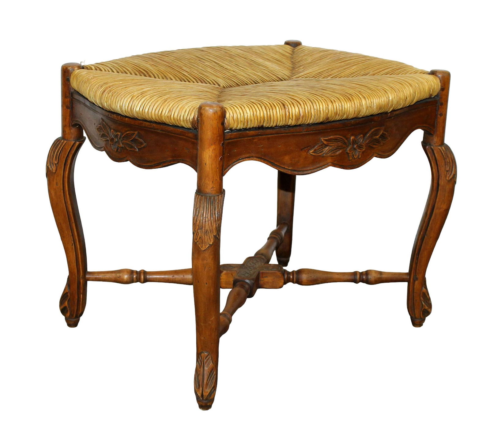 French Provincial Rush Seat Foot Stool In Walnut