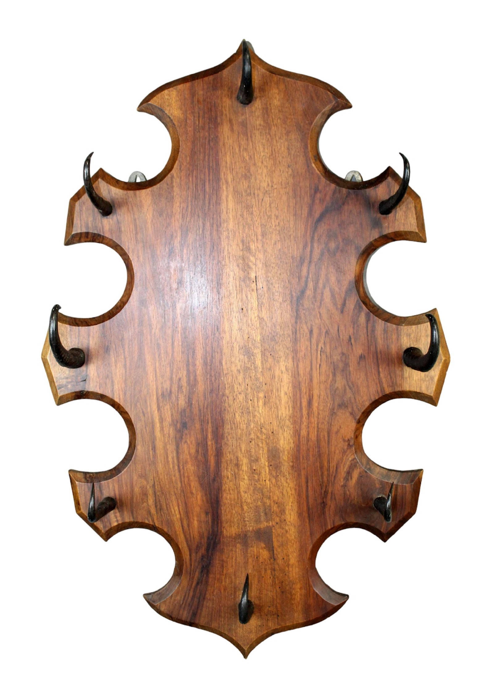 French Wall Mount Shaped Shield Form Walnut Gun Rack With Antler Hooks ...