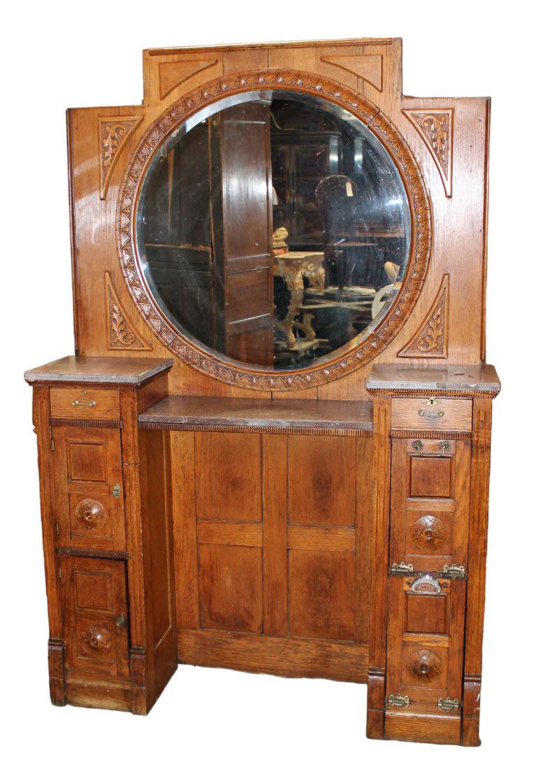 Antique American Single Station Barber Shop Cabinet With Mirror Auction