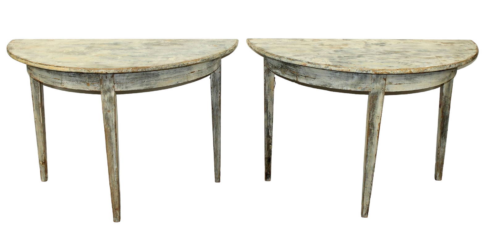 Pair Of Swedish Painted Pine Demi Lune Console Tables Auction