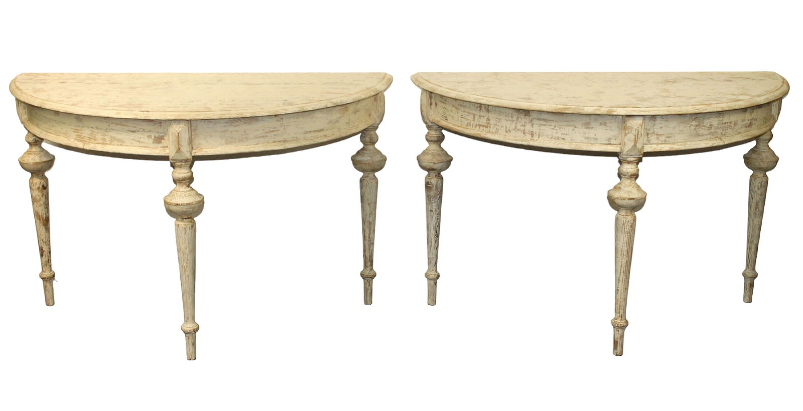 Pair Of Swedish Painted Pine Demi Lune Console Tables Auction