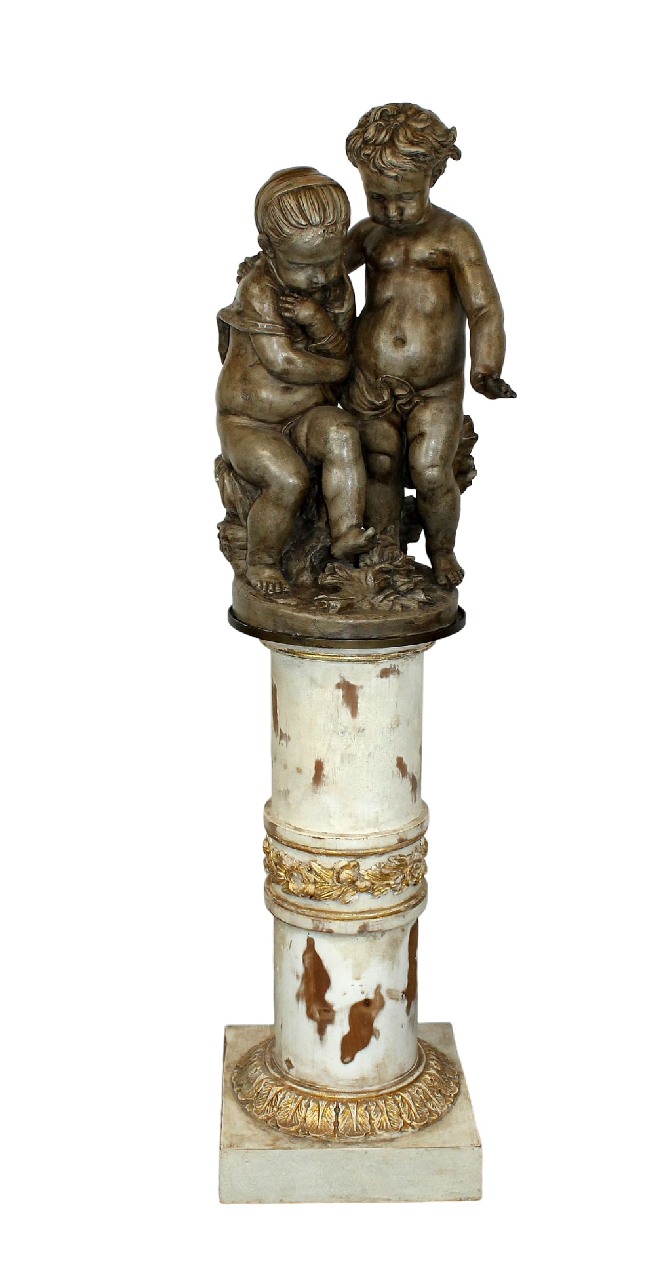 Cast And Painted Plaster Statue Of Cherubs On Painted Wood Pedestal Auction