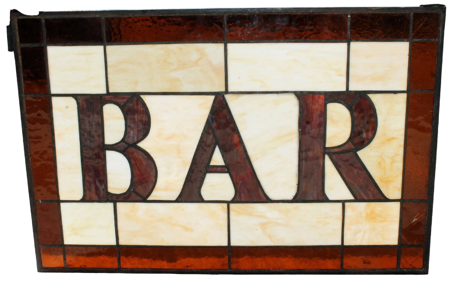 Stained And Leaded Glass "bar" Sign Window Auction