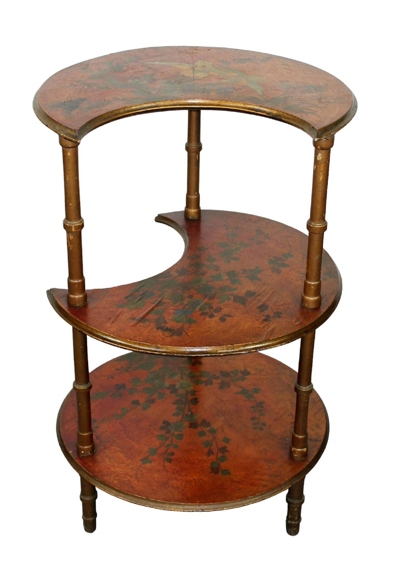 French Lacquered 3-tier Crescent Side Table With Birds Auction
