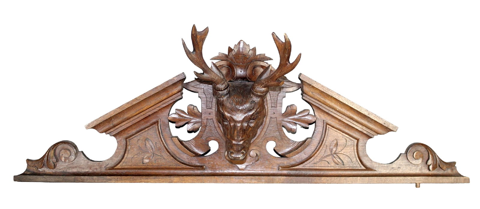 French Carved Oak Crest With Deer Head Auction