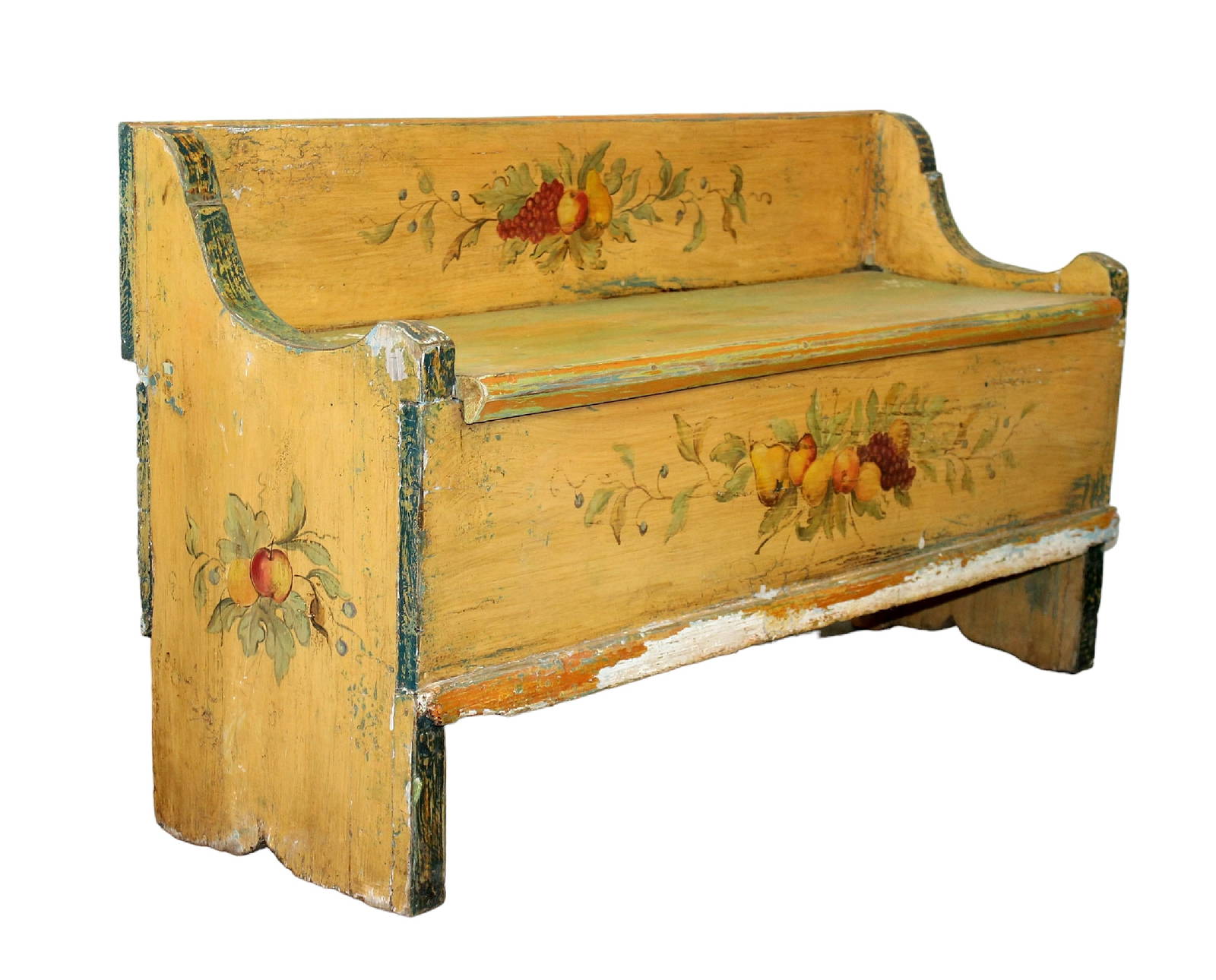 Primitive Painted Pine Hall Bench With Fruit Motif Auction