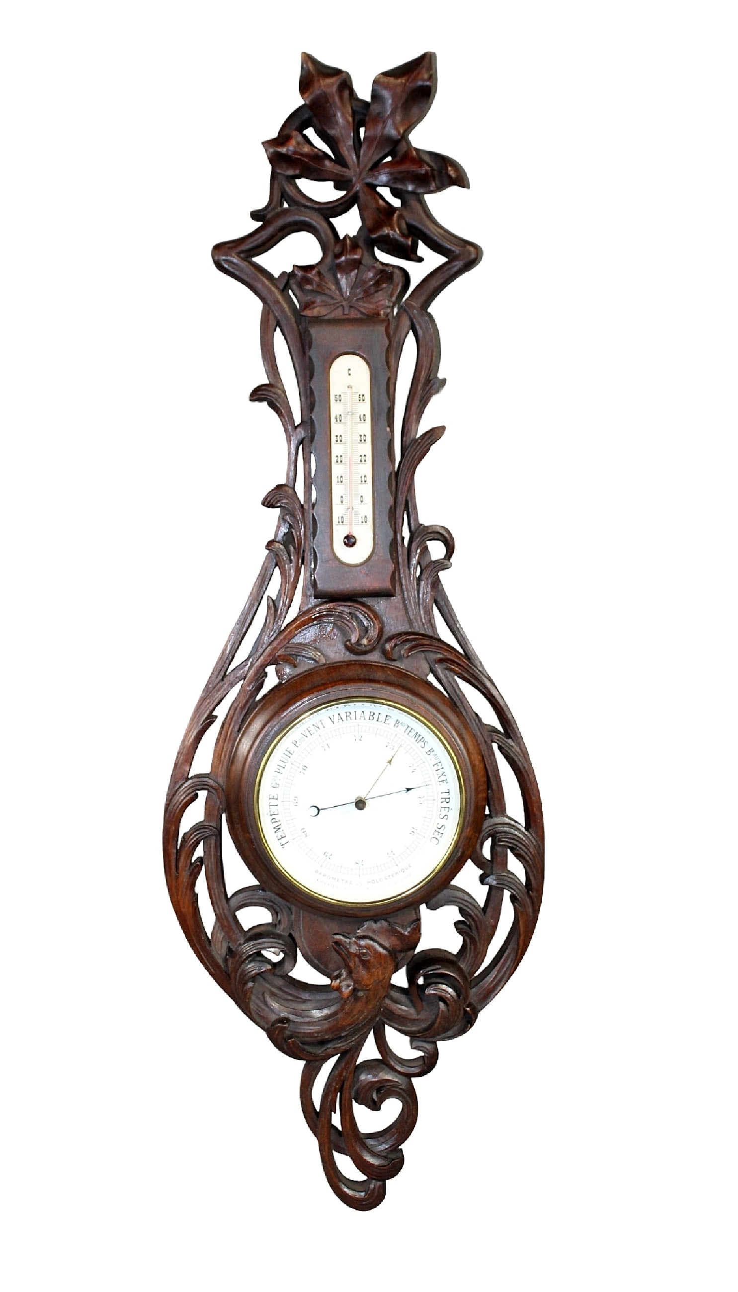 French Wall Mount Barometer In Walnut With Carved Rooster Auction