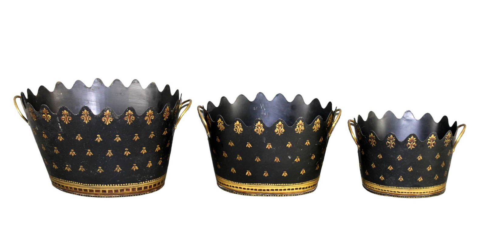 Set Of 3 Tole Scalloped Edge Cachepots Auction