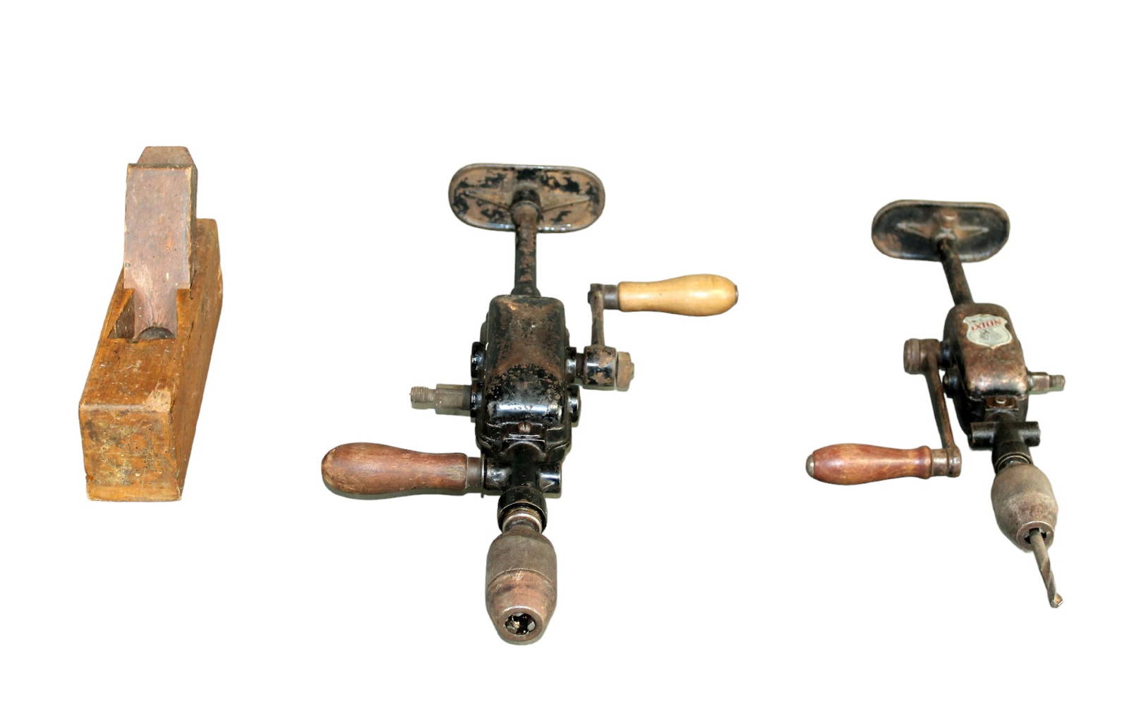 Lot Of 3 Primitive Hand Tools Including Two Hand Drills And Antique ...