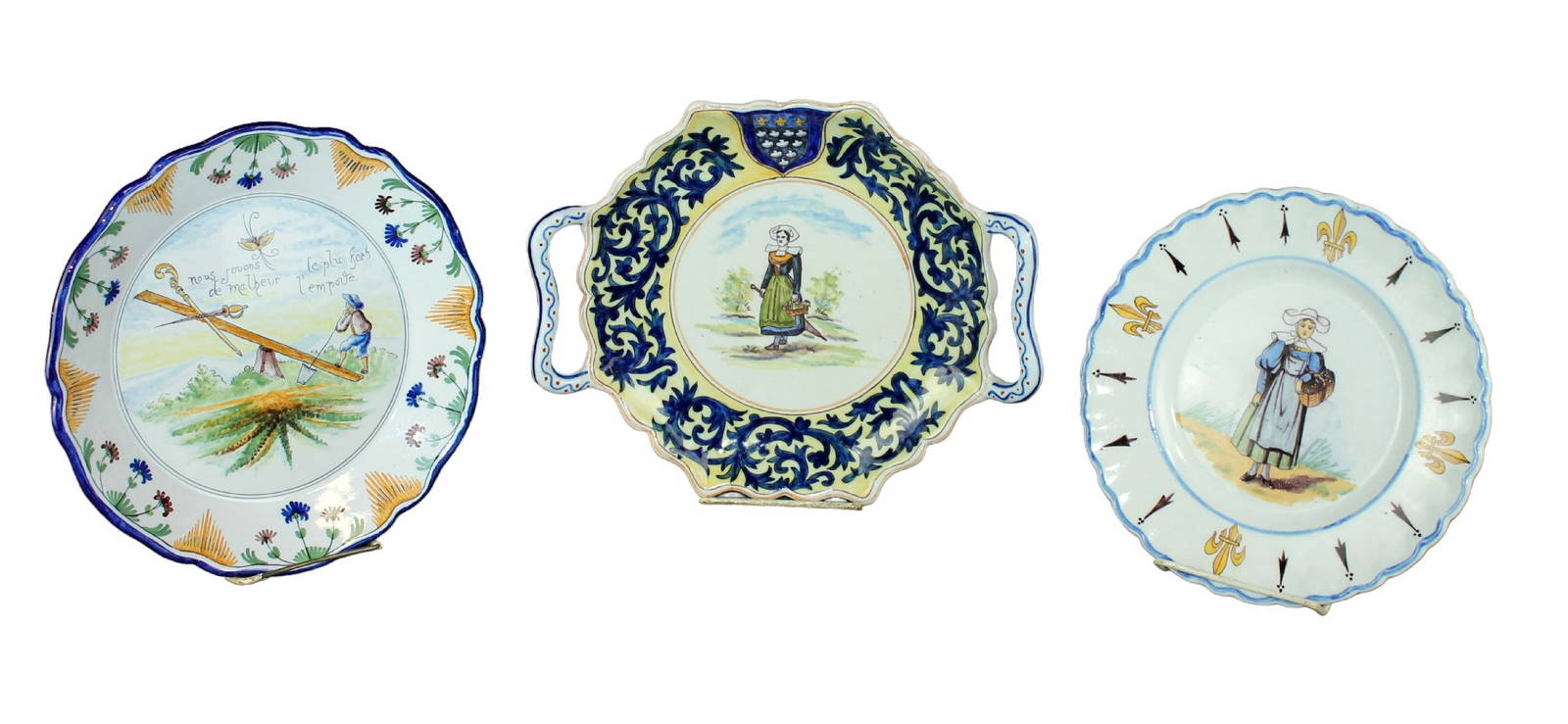 Lot Of 3 French Faience Plates - Mont St. Michel, Mc, Mares Freres Auction