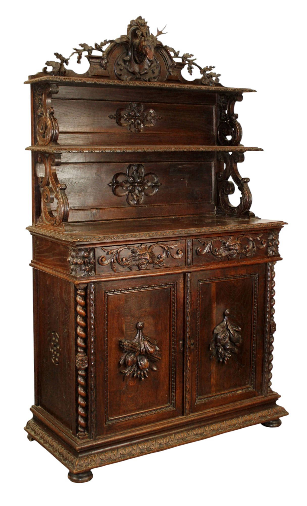 French Carved Oak St Hubert With Deer Head Crest Auction