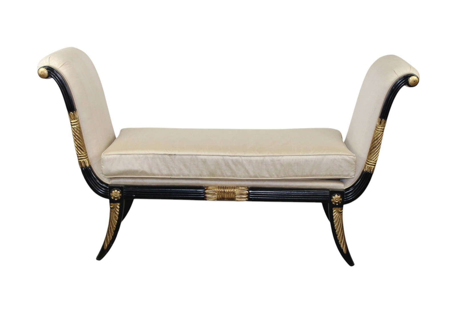 Regency Style Window Bench In Black Lacquer With Gilt Accents Auction