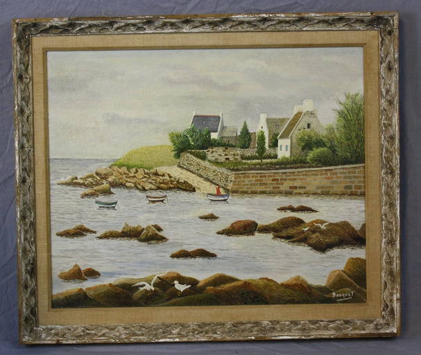 Andre Bouquet (1897 1987) Oil On Board Waterfront. Sign
