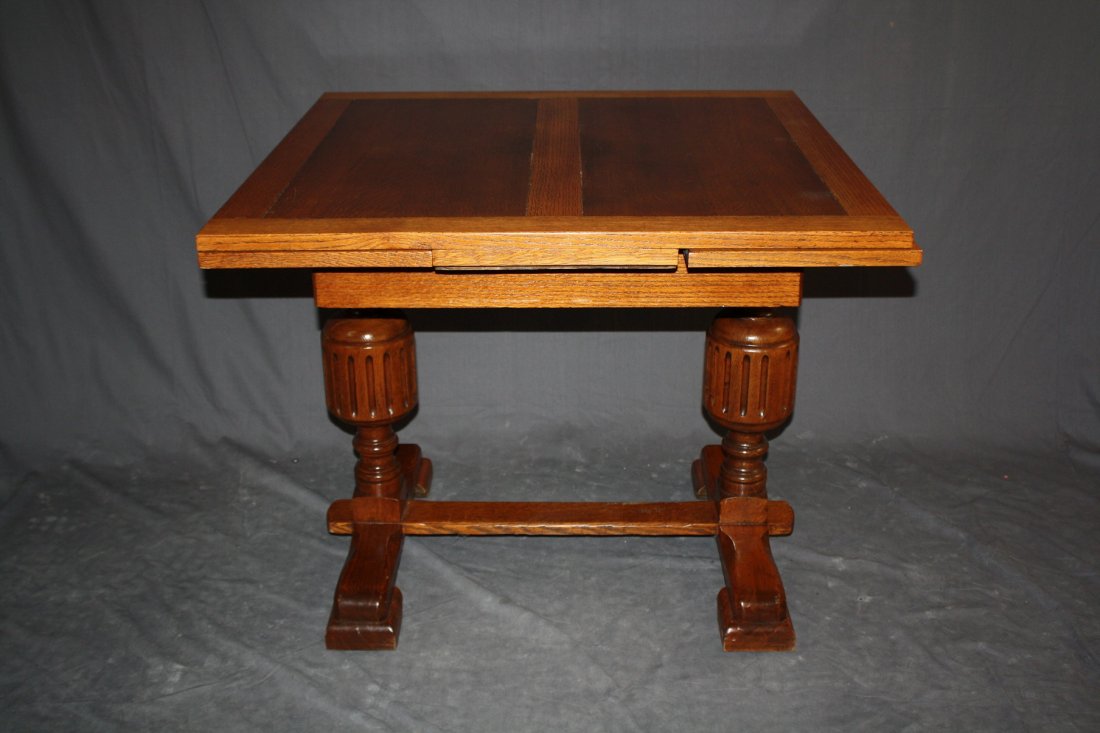English Draw Leaf Pub Table With Barrel Legs