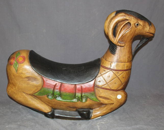 Painted Wooden Rocking Goat