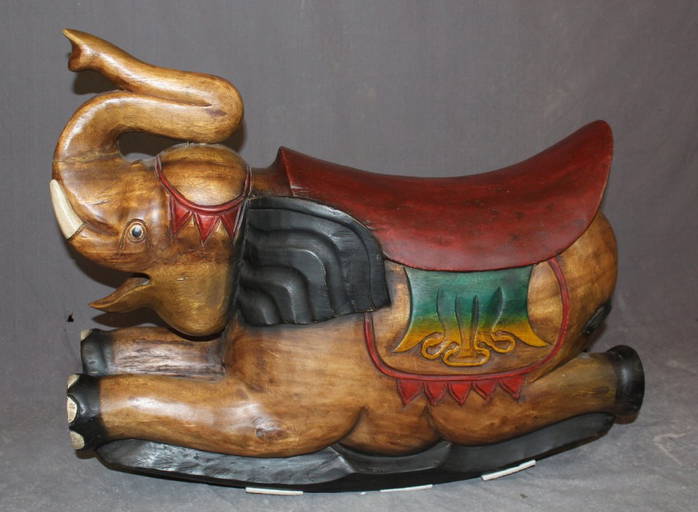 Painted Wooden Rocking Elephant