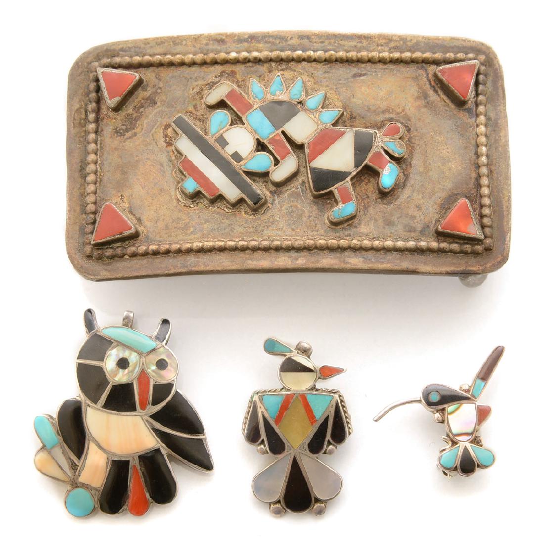Native American Zuni Multi-Stone Inlay, Silver Jewelry