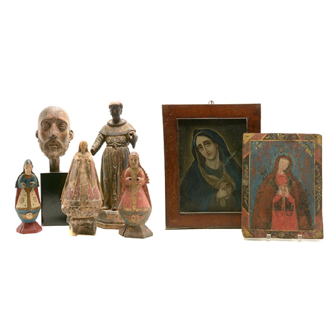 Collection of Spanish Colonial Santos and Retablos