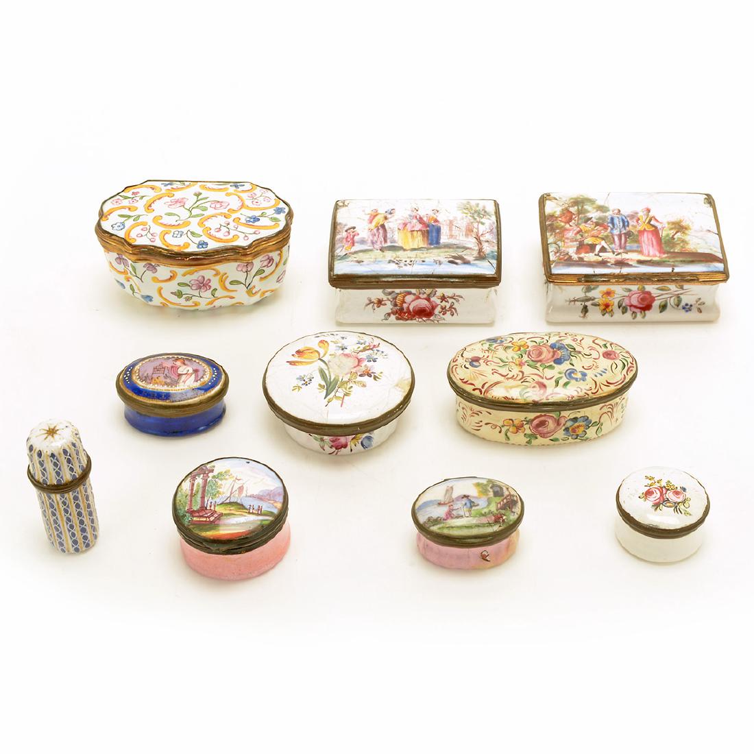 Collection of Ten English Enamel Boxes
