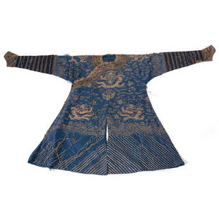 An Embroidered Blue Ground 'dragon' Robe