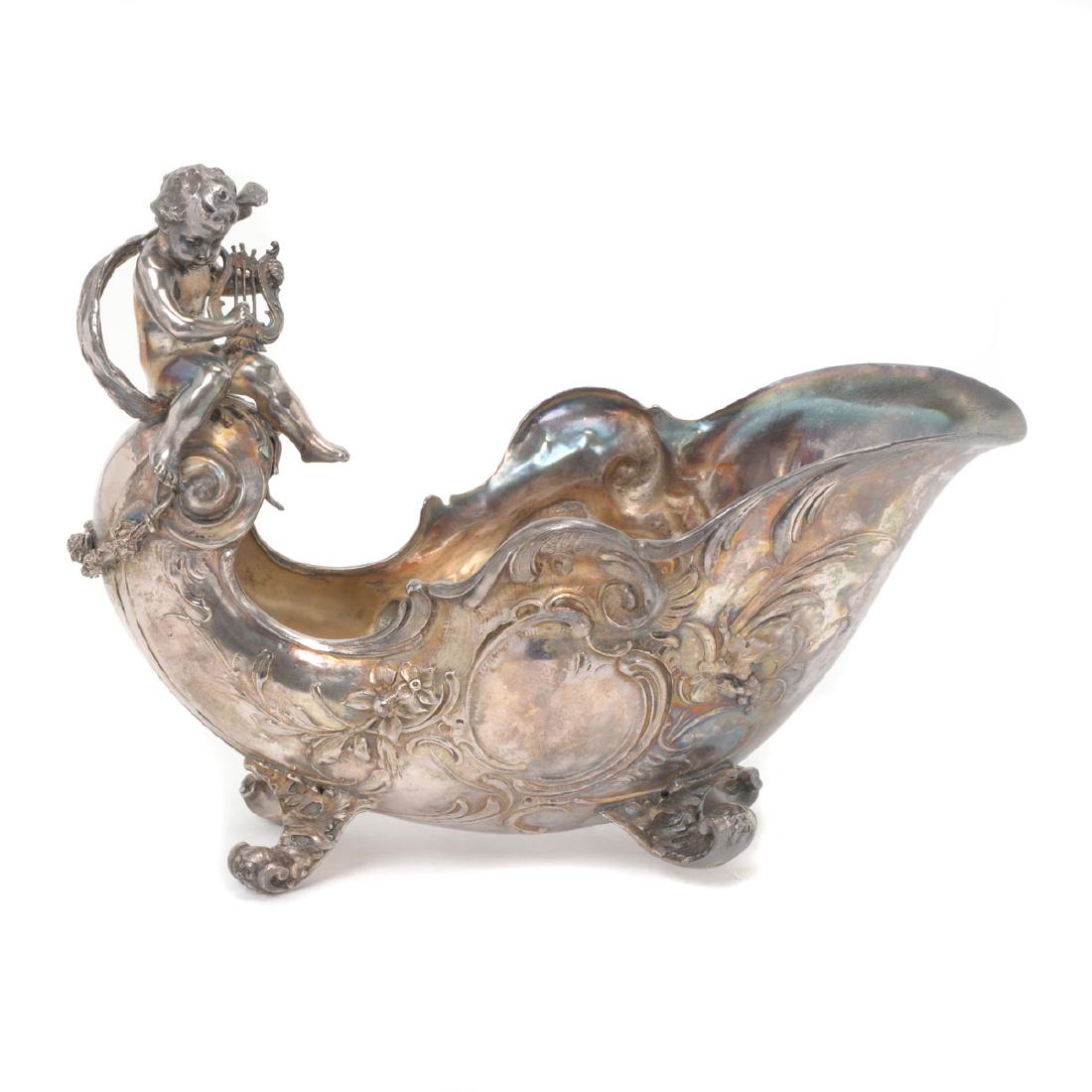 Rococo Revival Silver Plate Nef With Cherub