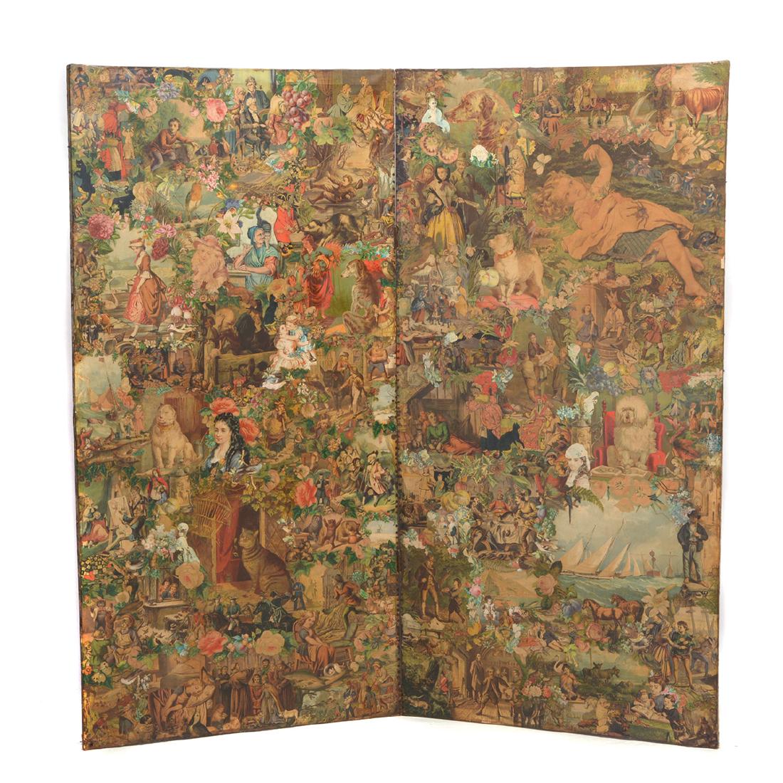 Edwardian Decoupage Two Paneled Screen