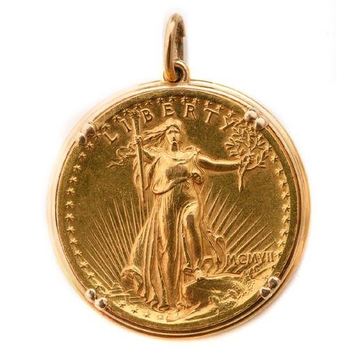 Lady Liberty Gold Coin, 14k Yellow Gold Pendant.