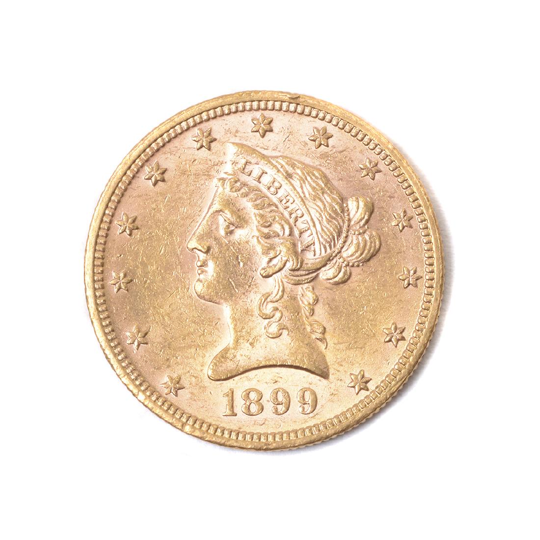 Us 1899 Liberty Head Gold $10.00 Coin Au Condition