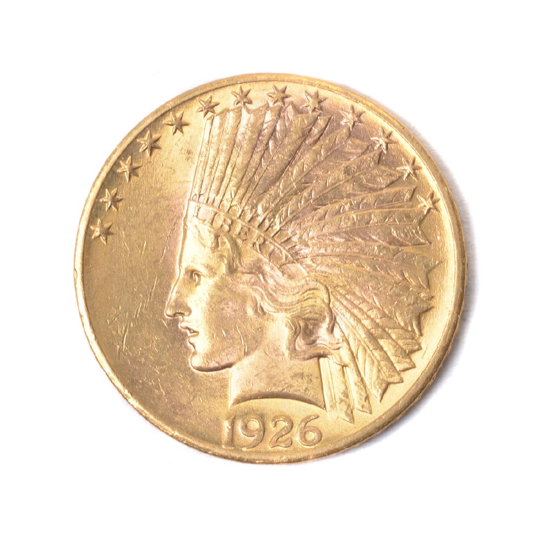 Us 1926 Indian Head Gold $10.00 Coin Au Condition