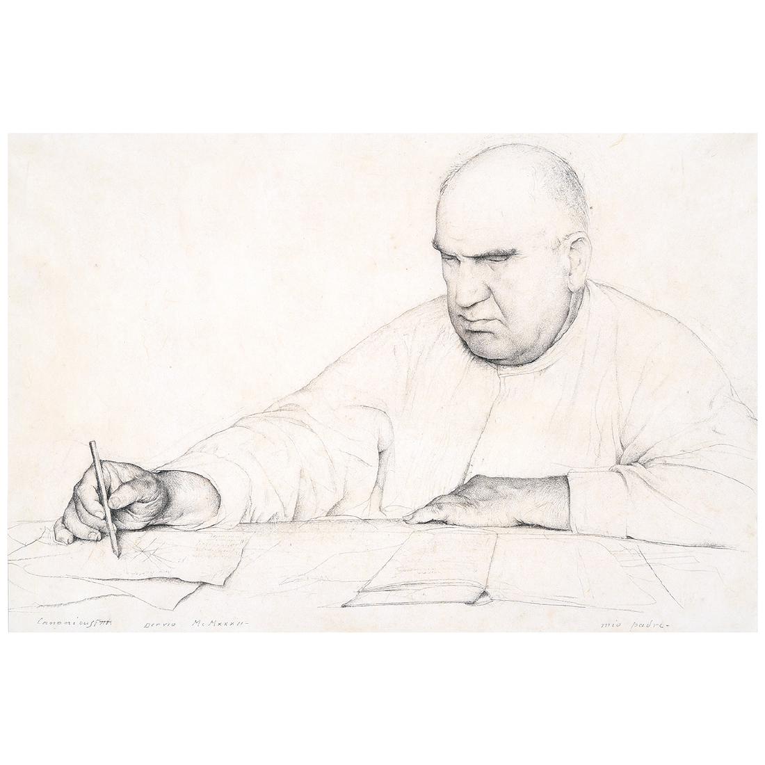 Pietro Annigoni "Mio Padre" pencil drawing