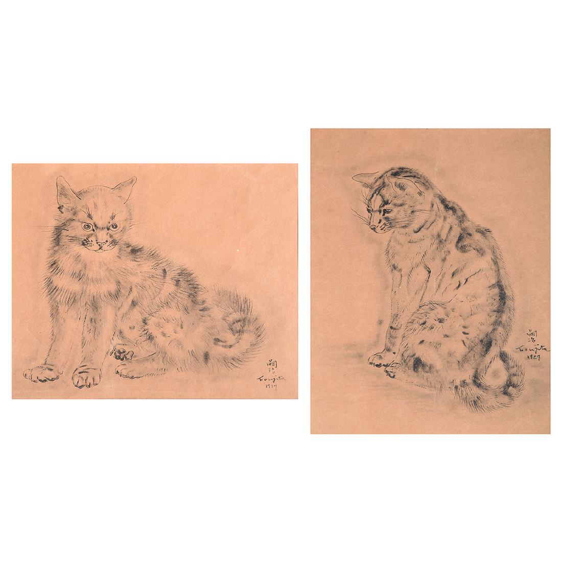 Leonard Tsuguharu Foujita: Two Cat Etchings