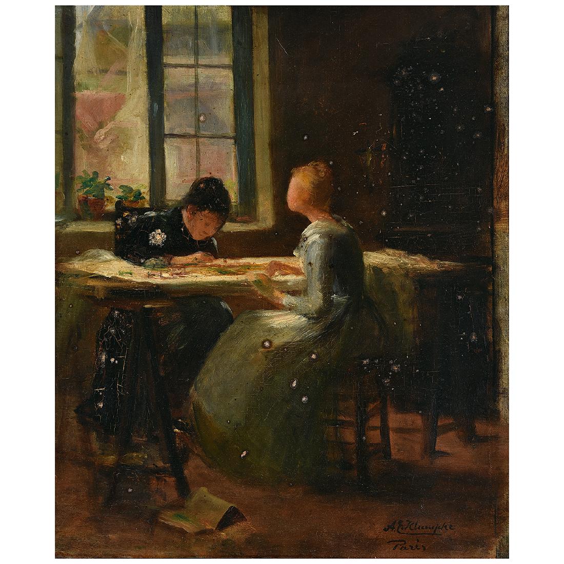 Anna E. Klumpke "Tutoring Session" oil on canvas