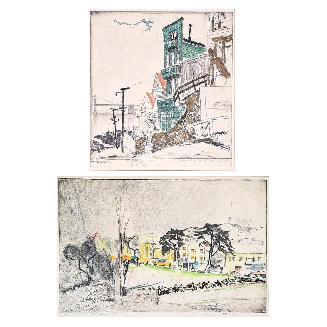 Max Pollak 2 "san Francisco" Colored Etching