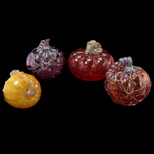 Four Murano Style Glass Pumpkins, Signed