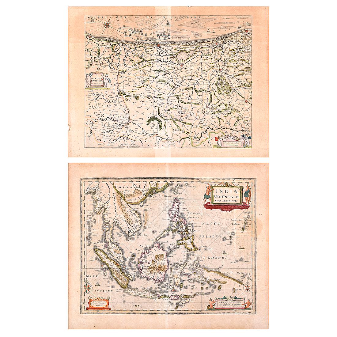 European School 2 antique hand colored maps