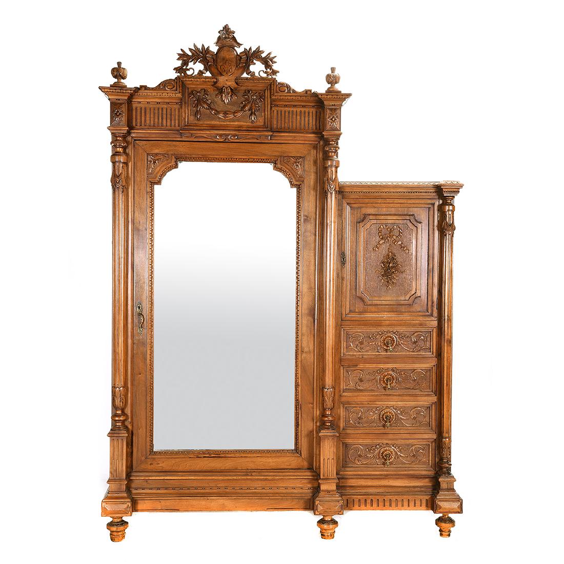 Italian Baroque Style Armoire with Attached Chest of