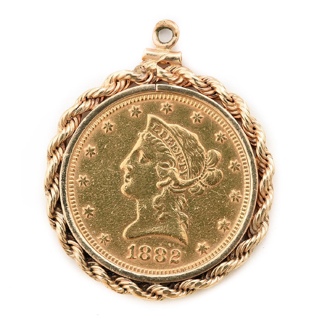 Gold Coin, 14k Yellow Gold Charm.