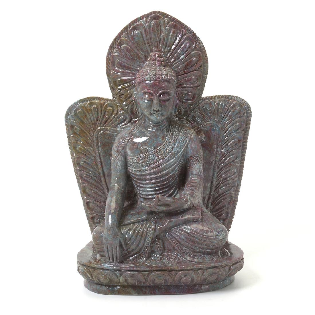 Carved Ruby Zoisite Figure of Seated Buddha