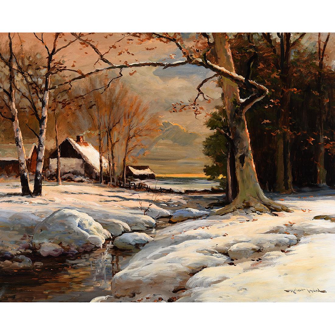Robert Wood "Snowy Landscape" oil on canvas