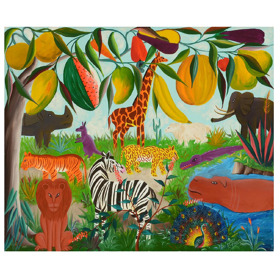 Fernand Pierre "Peaceful Kingdom" oil on masonite