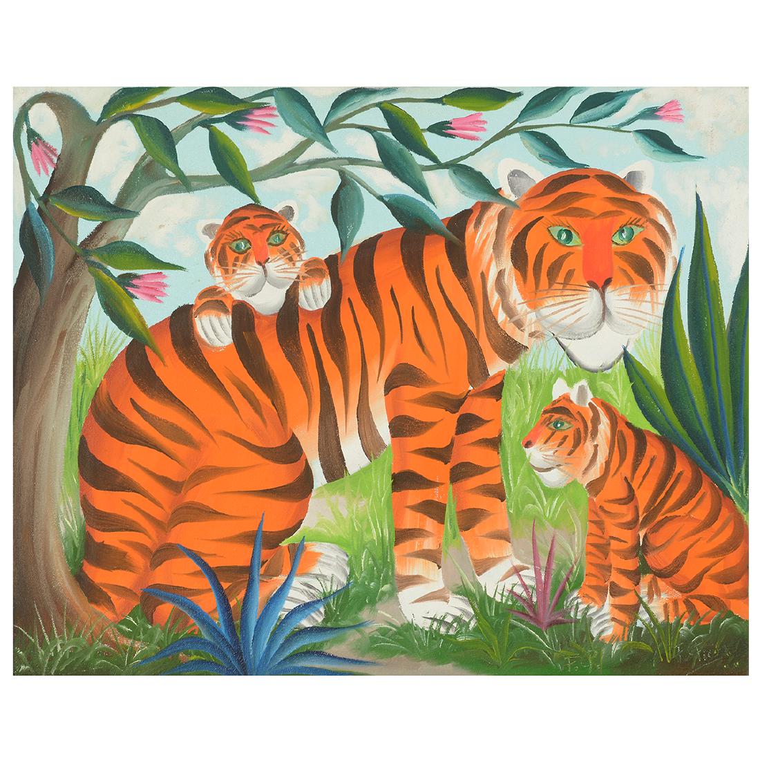 Fernand Pierre "Three Tigers" oil on canvas - Mar 09, 2019 | Michaan's ...