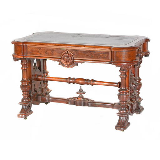 Renaissance Revival Writing Table With Inset Tooled