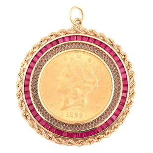 Lady Liberty Gold Coin, 14k Yellow Gold Pendant.