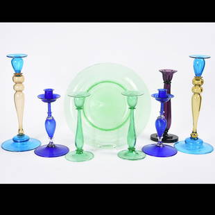 Steuben Amethyst Glass Candlesticks,