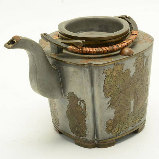 Chinese Pewter Teapot And Cover.