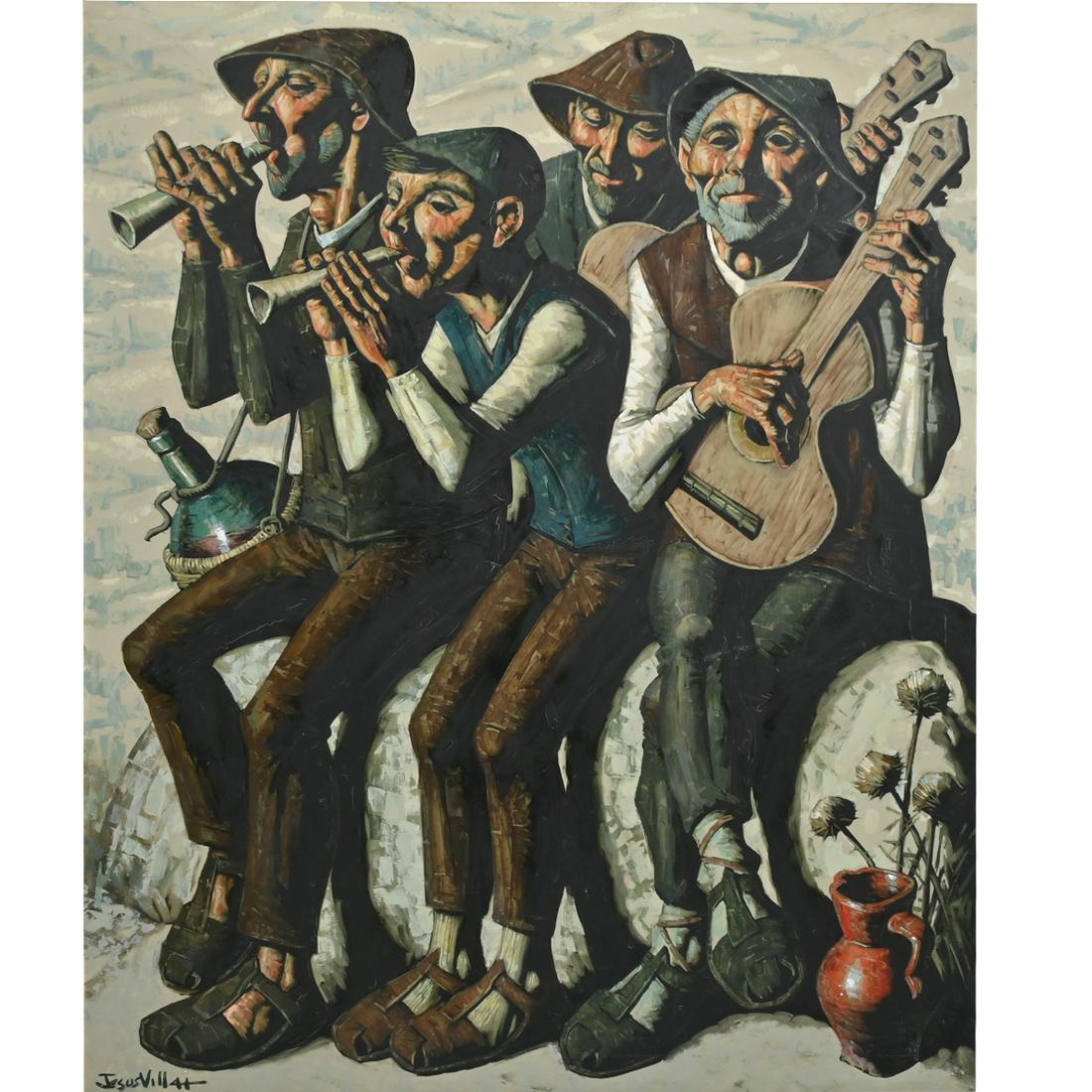 Jesus Villar "four Musicians" Oil On Canvas