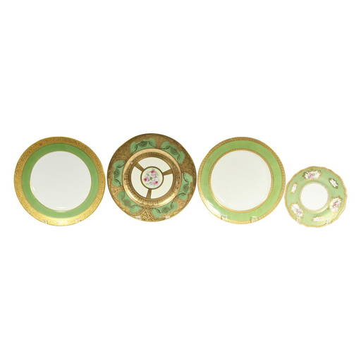 Four Sets Of Continental Porcelain Green Rim Plates.