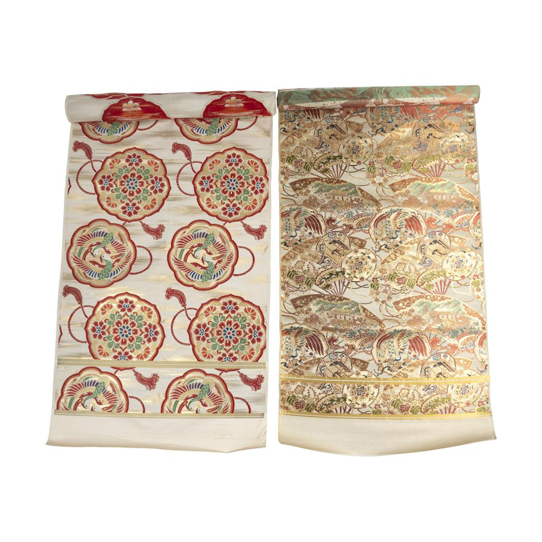 Two Rolls Of Japanese Gilt Brocade Fabric