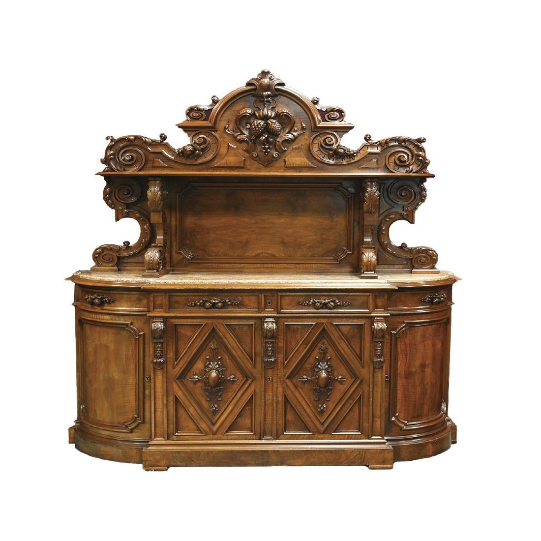 Alexander Roux Carved Walnut Buffet Sideboard